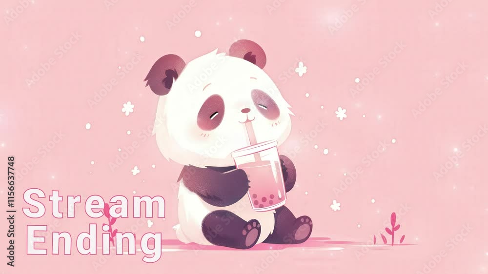 Cute panda enjoying a bubble tea in a pastel dreamscape of tranquility ...