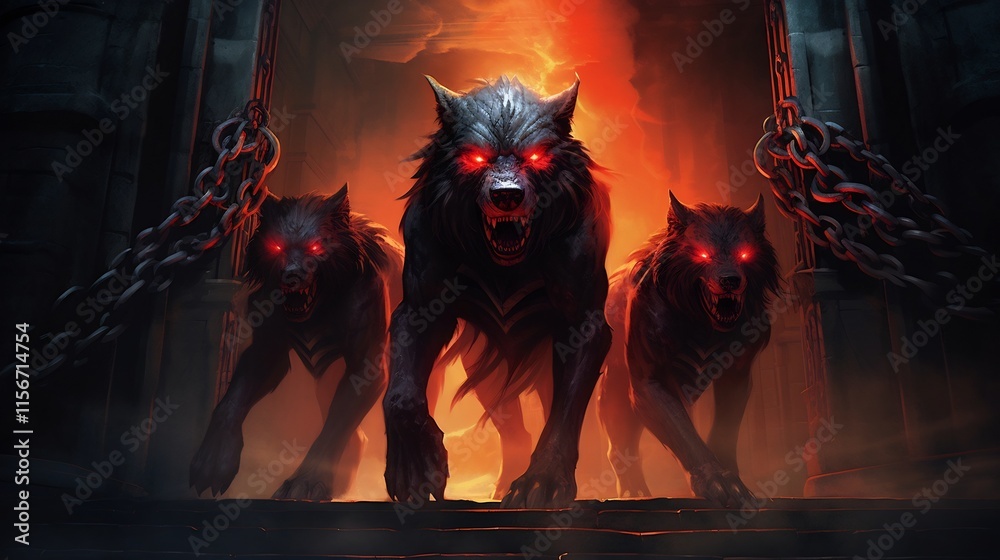 Cerberus the Fearsome Three Headed Hellhound Stands Vigilant at the ...