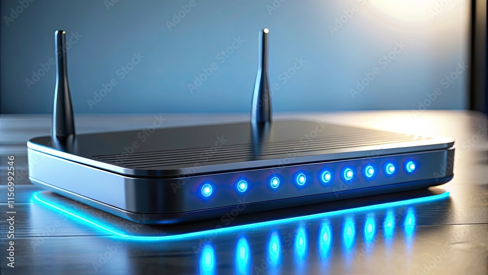Black Internet Modem Blue Light Power Wifi Device, Wireless Router ...