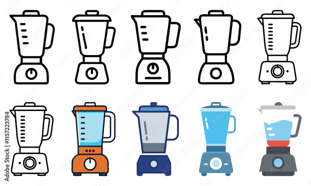 Blender Icon Set in Line and Color Styles, Vector set of ten blender ...