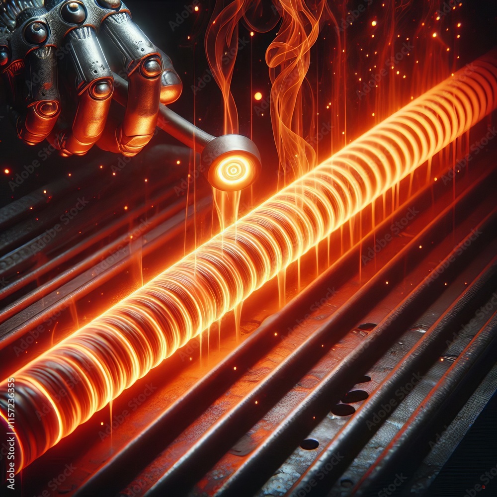 667 An of a metal rod being heated with infrared waves radiating Stock ...
