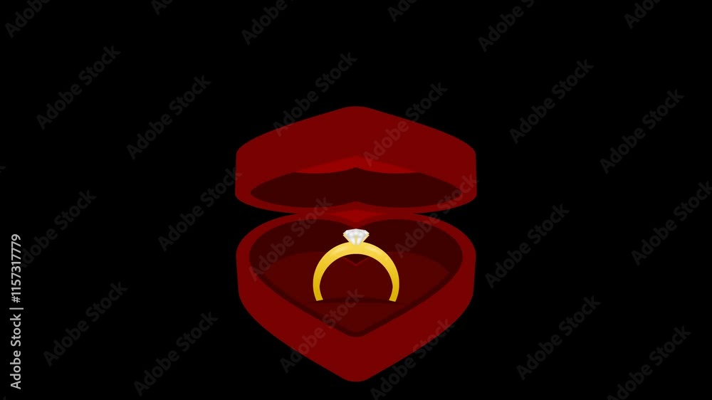 animated wedding ring box open and close with diamond ring inside ...