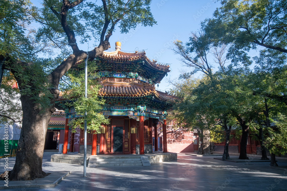 West Stele Pavilion inside the Lama Temple in Beijing, China Stock ...