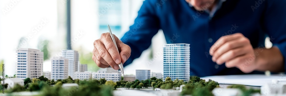 Designing Modern Urban Scale Model - Architect meticulously crafting a ...
