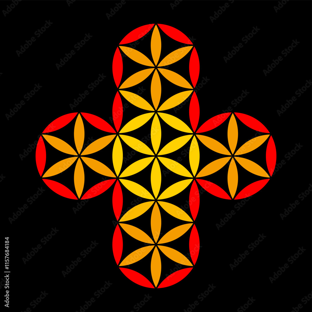 Cross made of the petals of the Flower of Life. Leadlight style cross ...