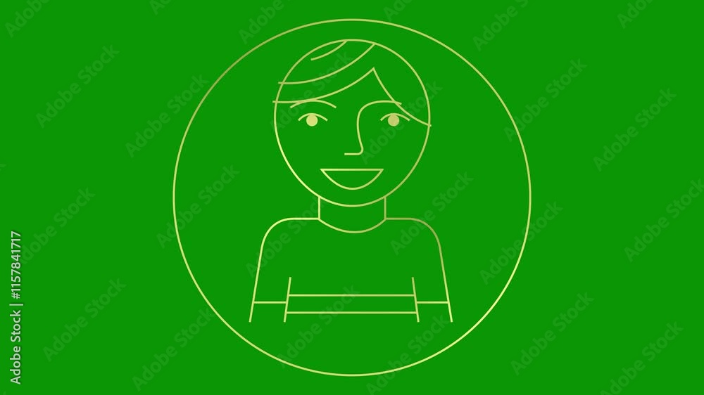 Animated golden linear symbol of boy is drawn. Icon of smiling man ...
