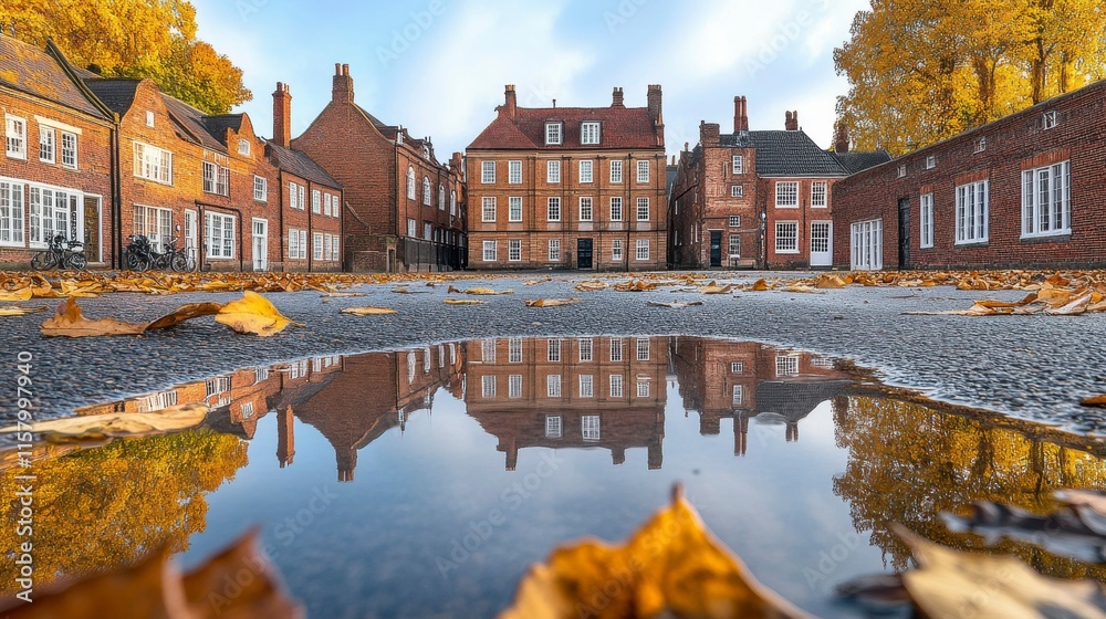 Poster On a street where puddles reflect alternate dimensions, the ...