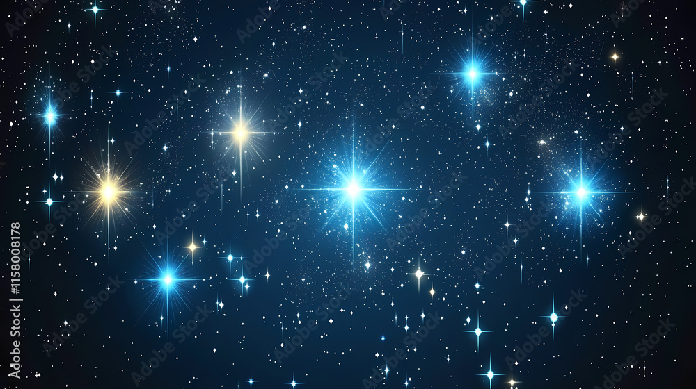 Sky stars, starry night blue starlight shine in dark space universe background. twinkling and ...