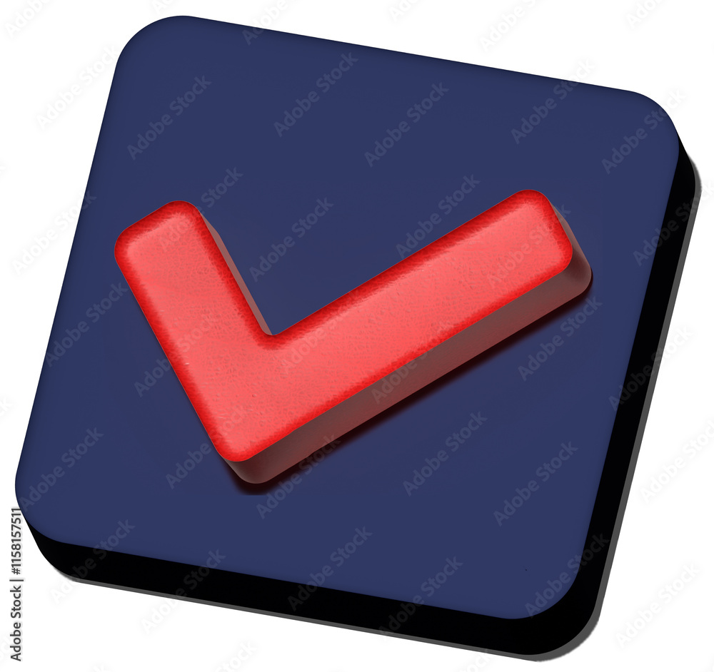3D Red Checkmark Icon Button. Completed Task Icon. A realistic 3D ...