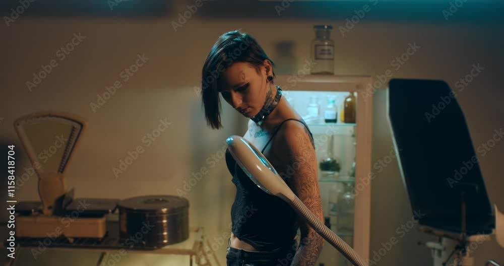 Apocalyptic concept, survivor woman walking inside abandoned hospital ...