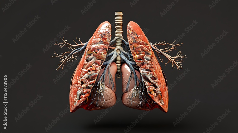 Photo & Art Print Realistic 3D human respiratory system with lungs and ...