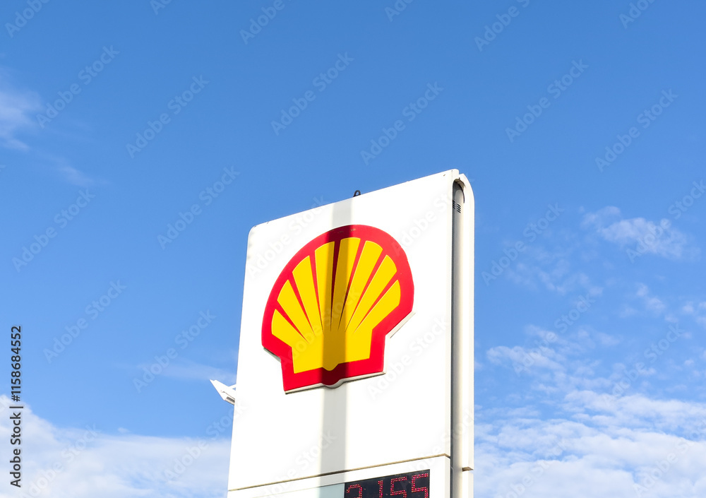 Belek, Turkey, May 9, 2024: Shell Gas Station sign. Shell logo at ...