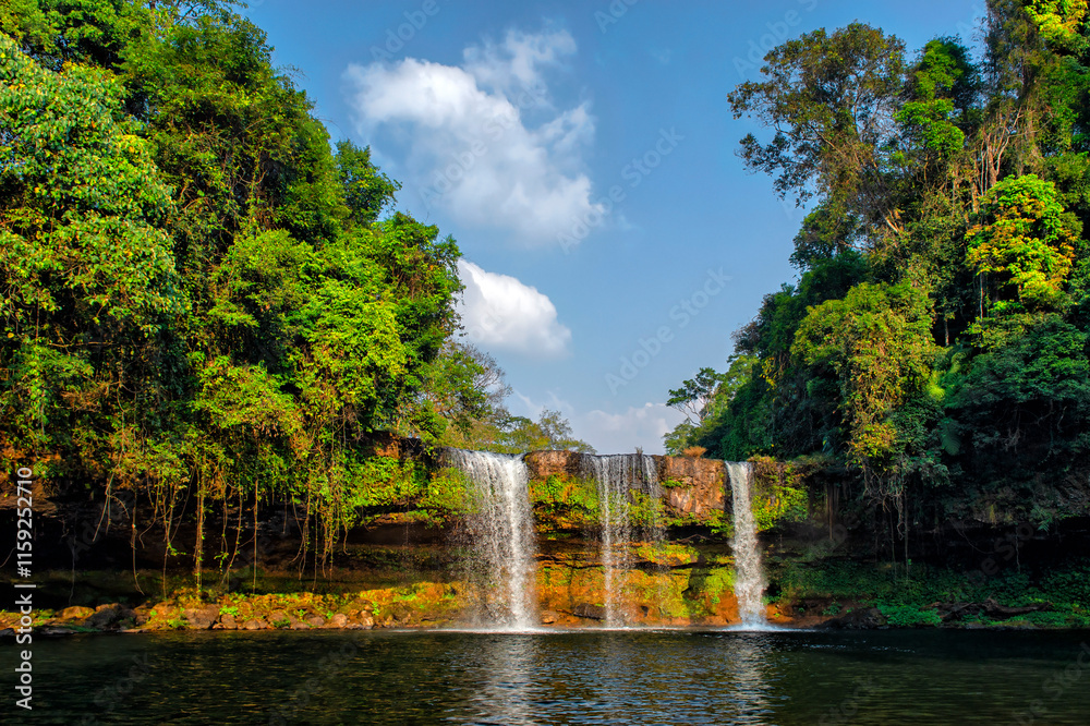 waterfall in rainforest at Pakse and Champasak city Laos. Tour tourism ...