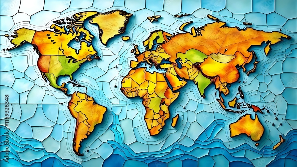 3d A world map with flowing water in place of borders, emphasizing the ...