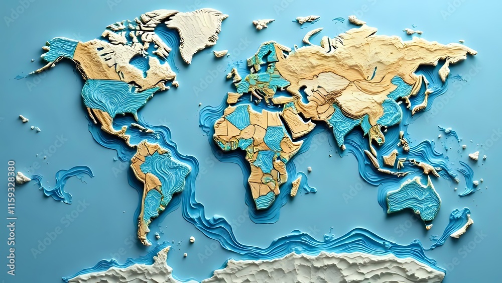 3d A world map with flowing water in place of borders, emphasizing the ...