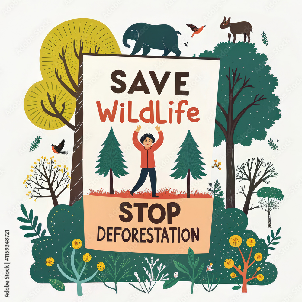 Une pancarte de protestation écologique avec un slogan 'Save Wildlife ...