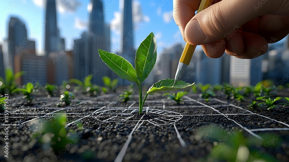 Architect's Vision, a detailed hand sketch depicting a complex ...
