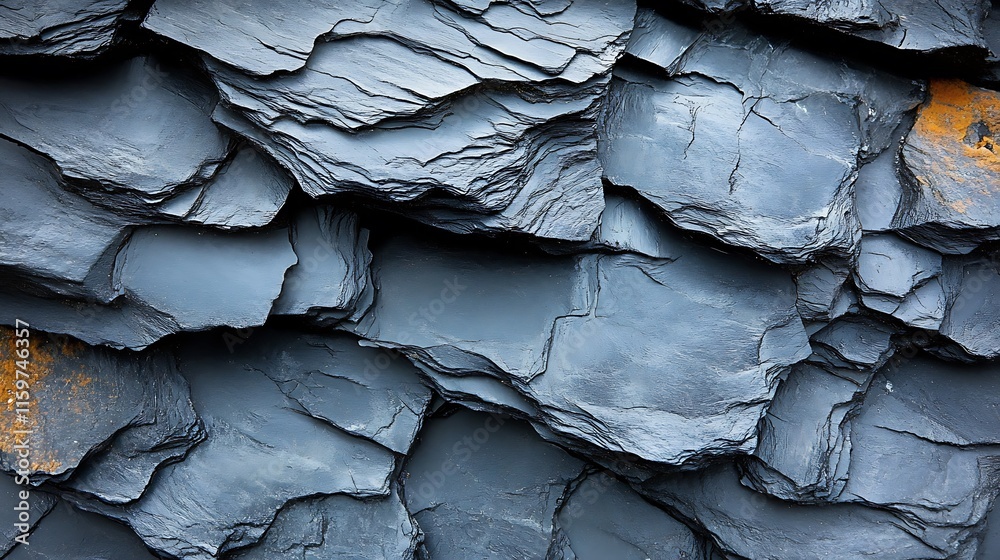 Textured slate rock formations displaying shades of gray and natural ...