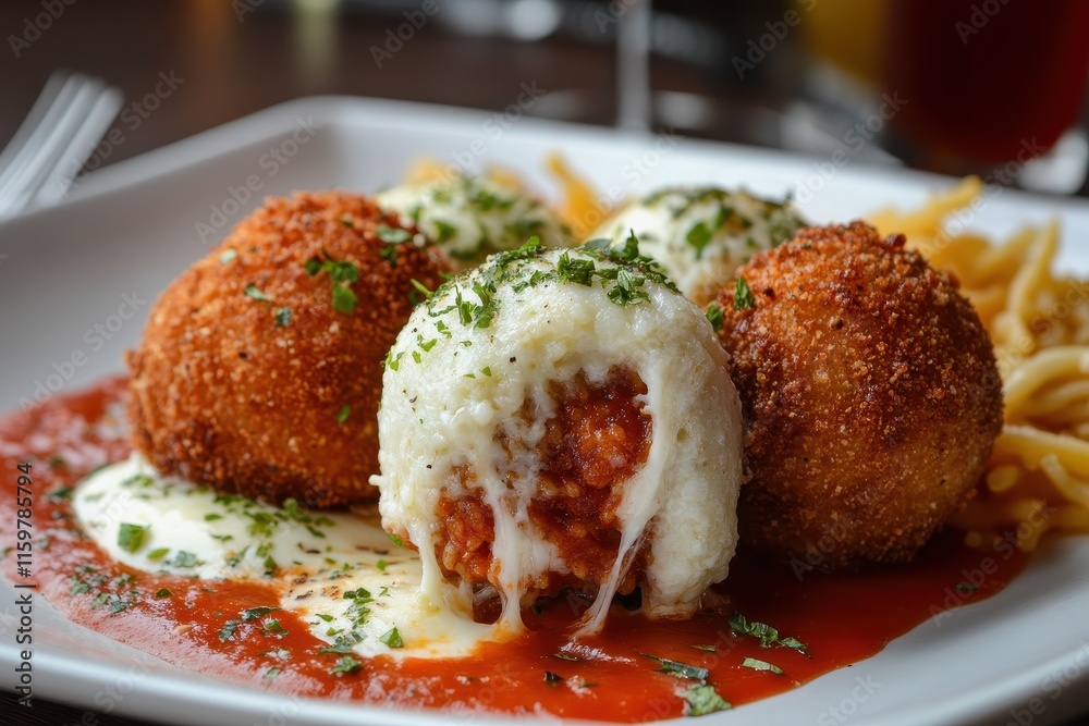 Foto de Arancini Italian fried rice balls with stuffing deep fried ...