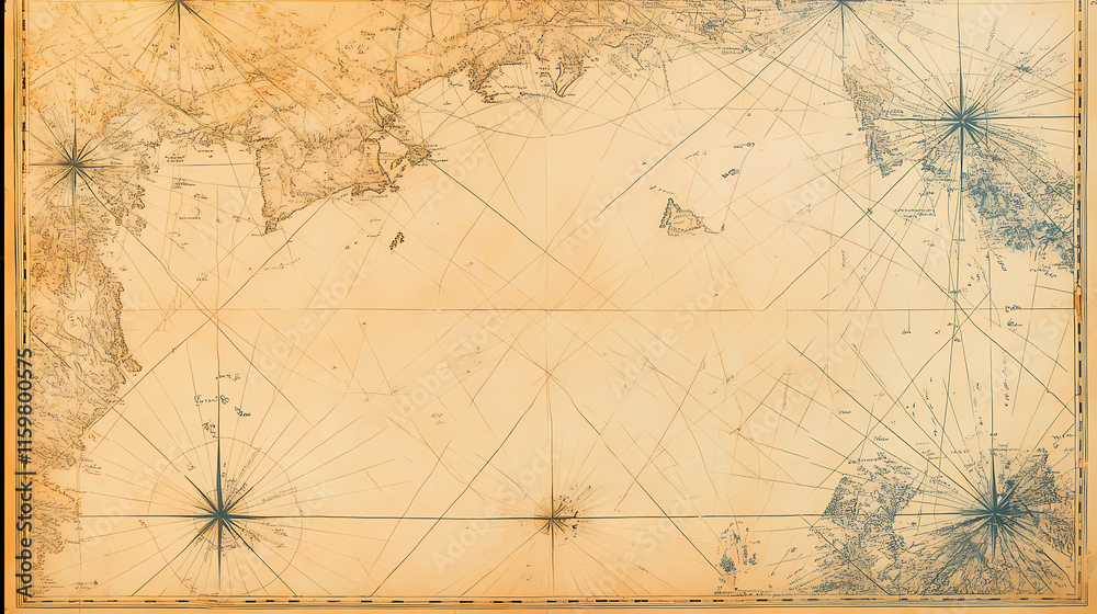 Empty background of old nautical chart: vintage maritime map, antique ...