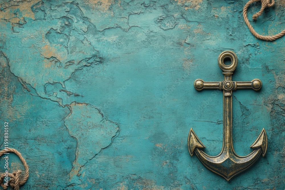Nautical map with anchor and ropes providing a vintage maritime theme ...