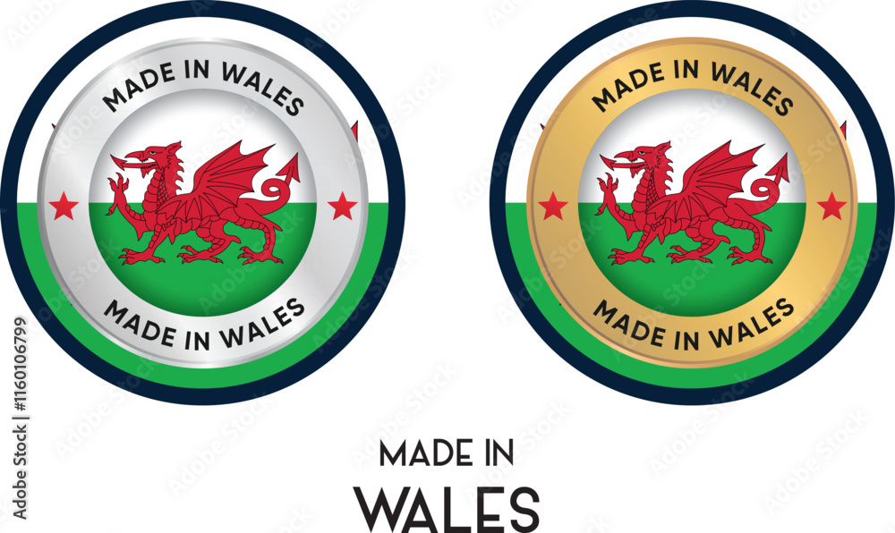 Made in Wales. Premium labels, stickers, pointer, badge and symbol of ...