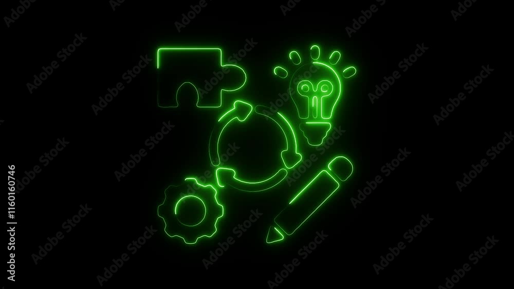 Glowing Neon Kaizen Icon Animation on Black Background, HD Motion ...