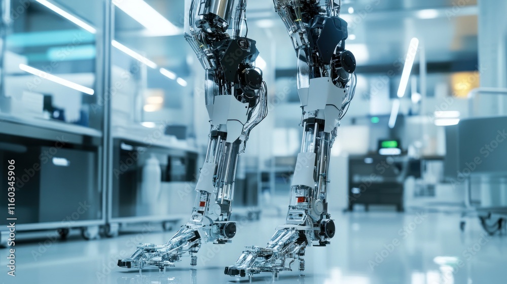 Robotic legs with articulated joints, titanium alloy frames, and ...