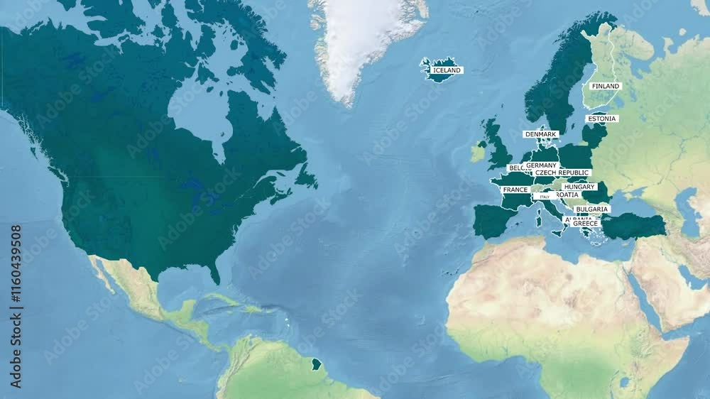 Nato map.Names of NATO countries appear on the map. vídeo de Stock ...