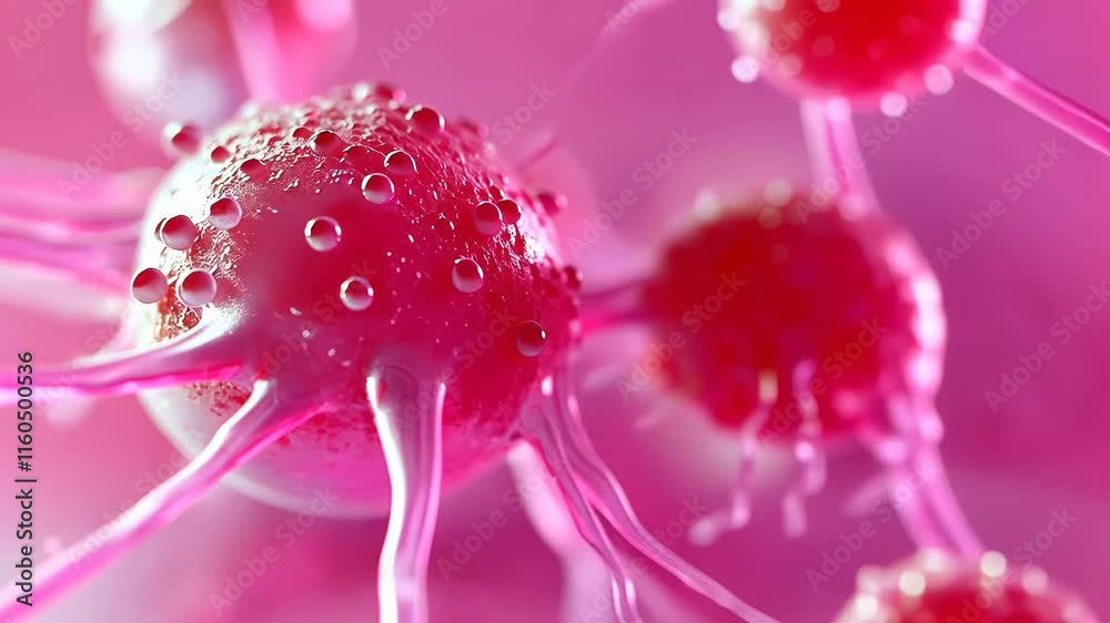 Close up of a pink cell with a lot of detail. The cell is pink and has ...
