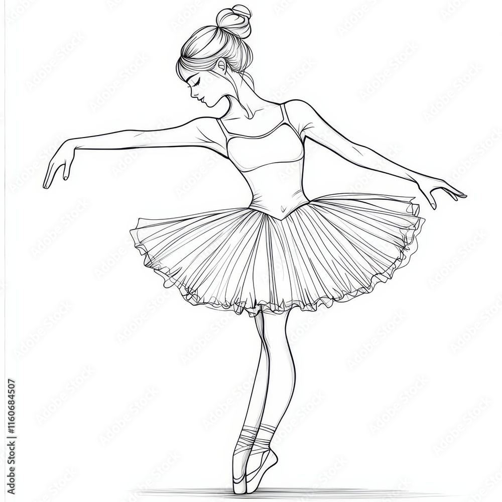 Graceful Ballerina: Line art drawing of a ballerina in a graceful pose ...