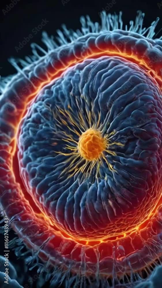 A zoomed-in view of an animal cell, highlighting the mitochondria as ...