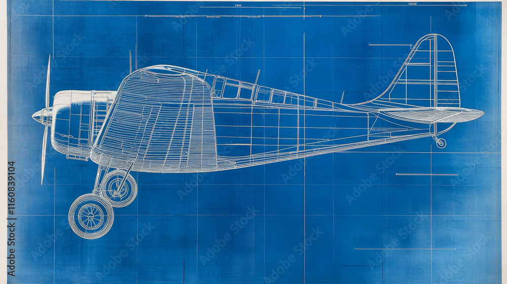 Outline plane aircraft blueprint or airplane design drawing, vector ...