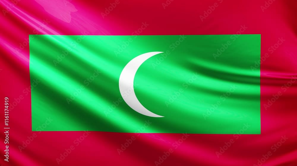 The Maldives flag video, close-up shot of symbol of the maldives island ...