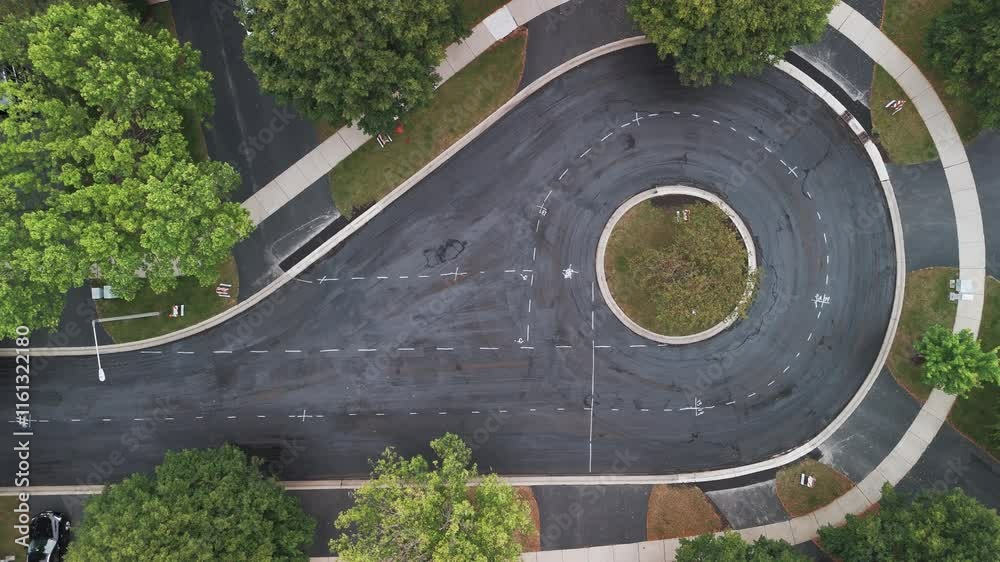 Suburban roadwork development new asphalt road and real estate houses ...
