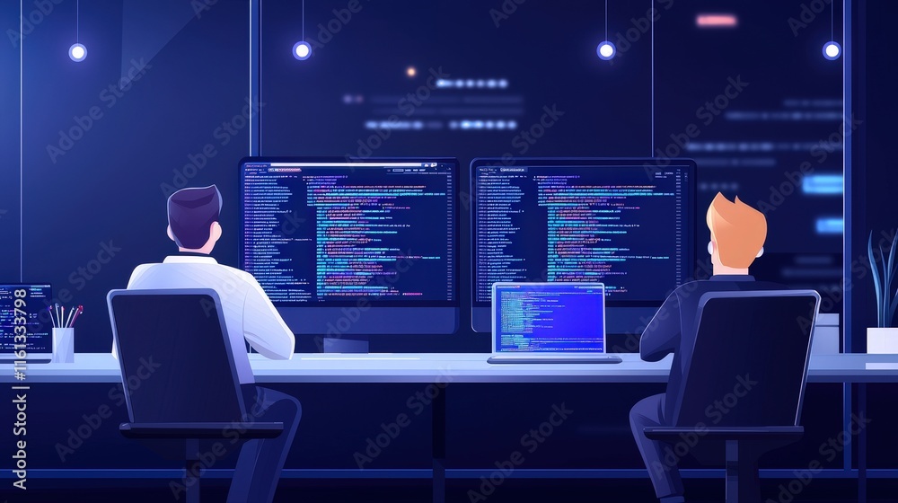 Two Individuals Engaged in Collaborative Coding Session at a Modern ...