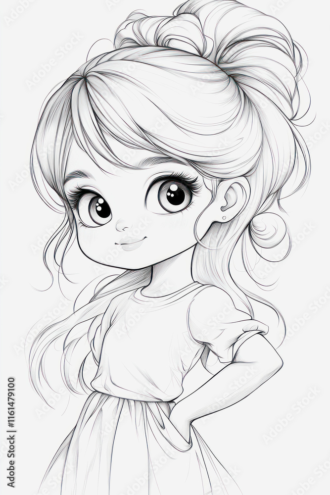 Coloring page featuring a cute girl with big eyes and stylish hair for ...
