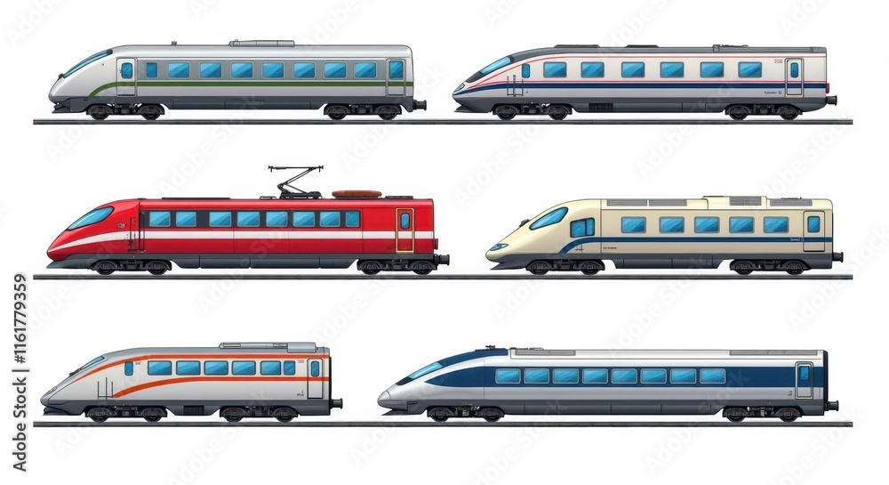 High-Speed Train Collection Illustration Featuring Modern Passenger ...