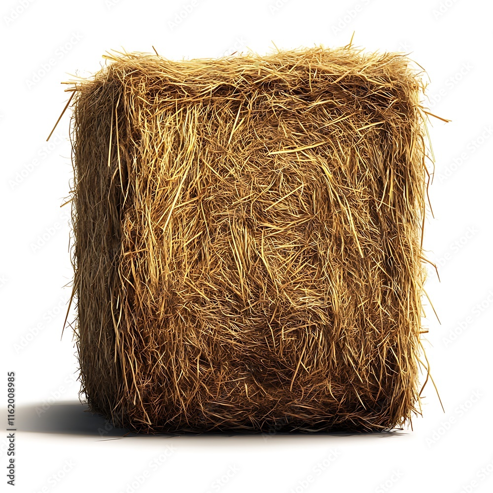 Dry hay bale with a textured, rustic appearance, isolated on a ...