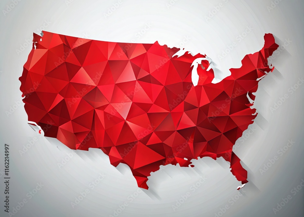 USA Map Red Polygon, American States Geographic Polygon Map, United ...