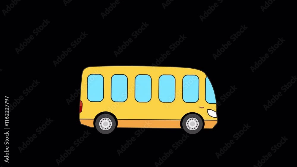 Cartoon School Bus Driving Cartoon 2D Animation. Transparent Background ...