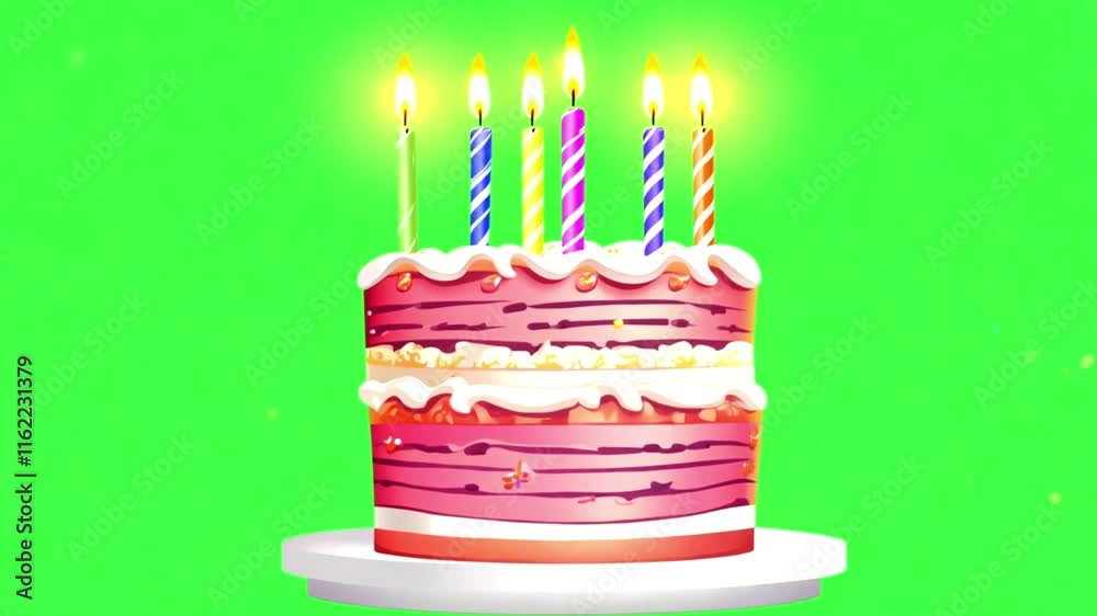 Birthday cake animation. cartoon cake animation. green screen background. happy birthday cake ...