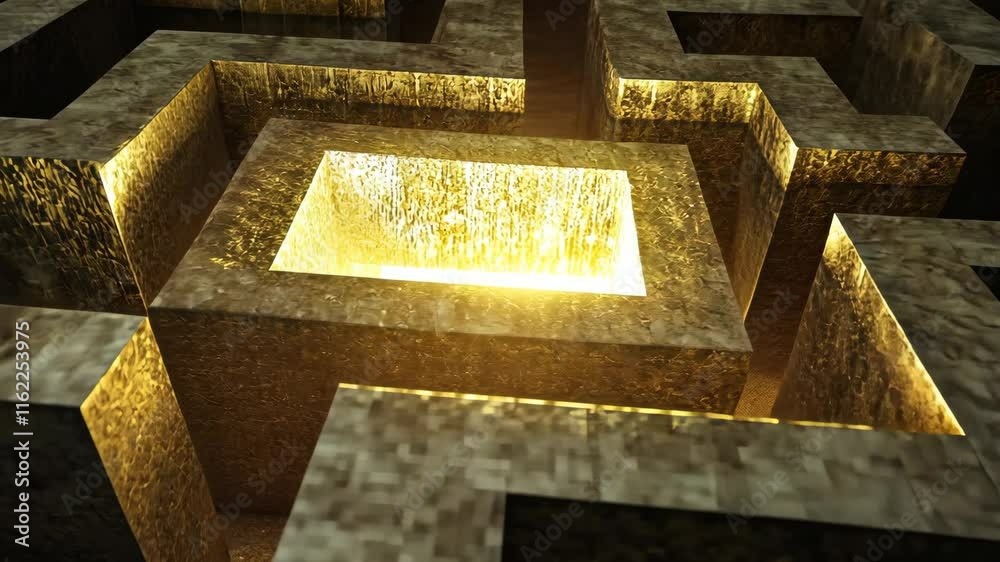 Intricate golden maze design with illuminated center creating an ...