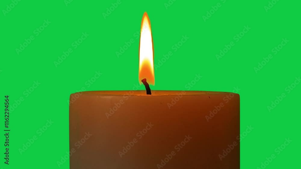 Decorative round white candle on green screen. Candle Flame on green ...