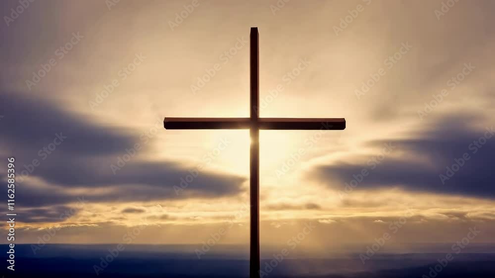 Jesus cross symbol on infinite sky background. Sky with clouds and sun ...