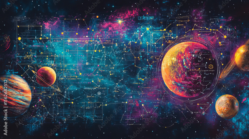 Cartoon space planets and stars in galaxy, math game worksheet. Vector ...