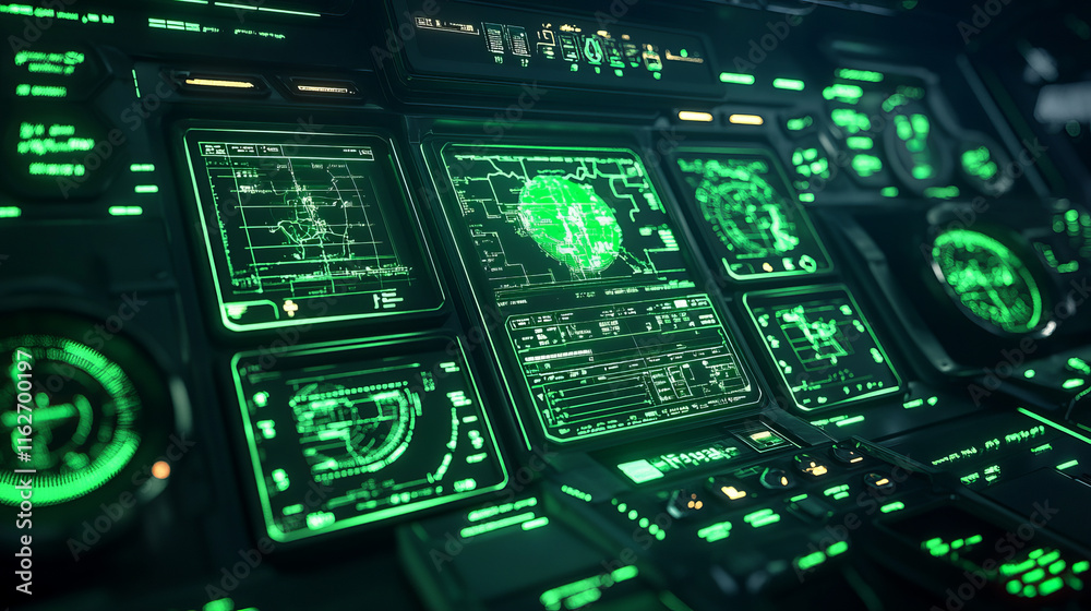 HUD military radar or sonar display screen interface of submarine, ship ...
