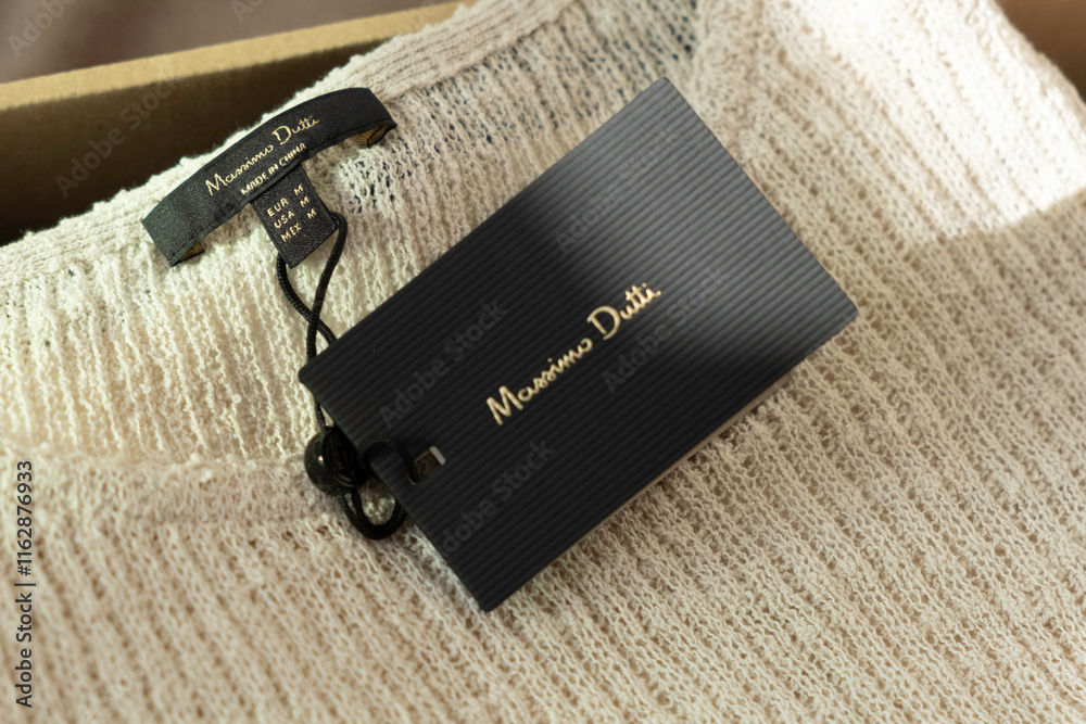 Alicante, Spain - December 3, 2024: White ribbed textured t-shirt with ...