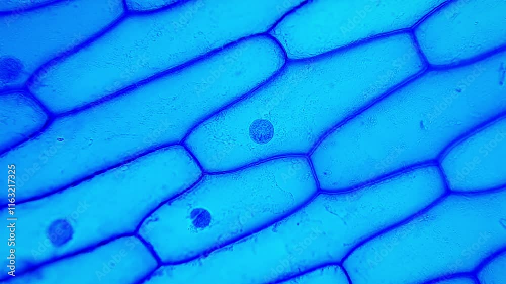 Nucleus Onion cells with methylene blue stain under microscopy vídeo de ...