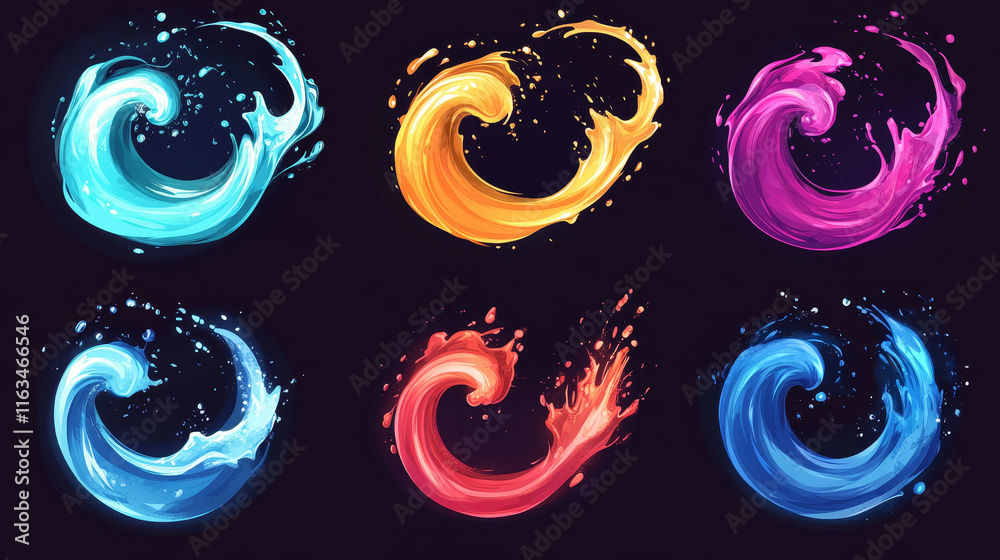 Water motion sprite sheet of animated swirl, vector cartoon animation ...